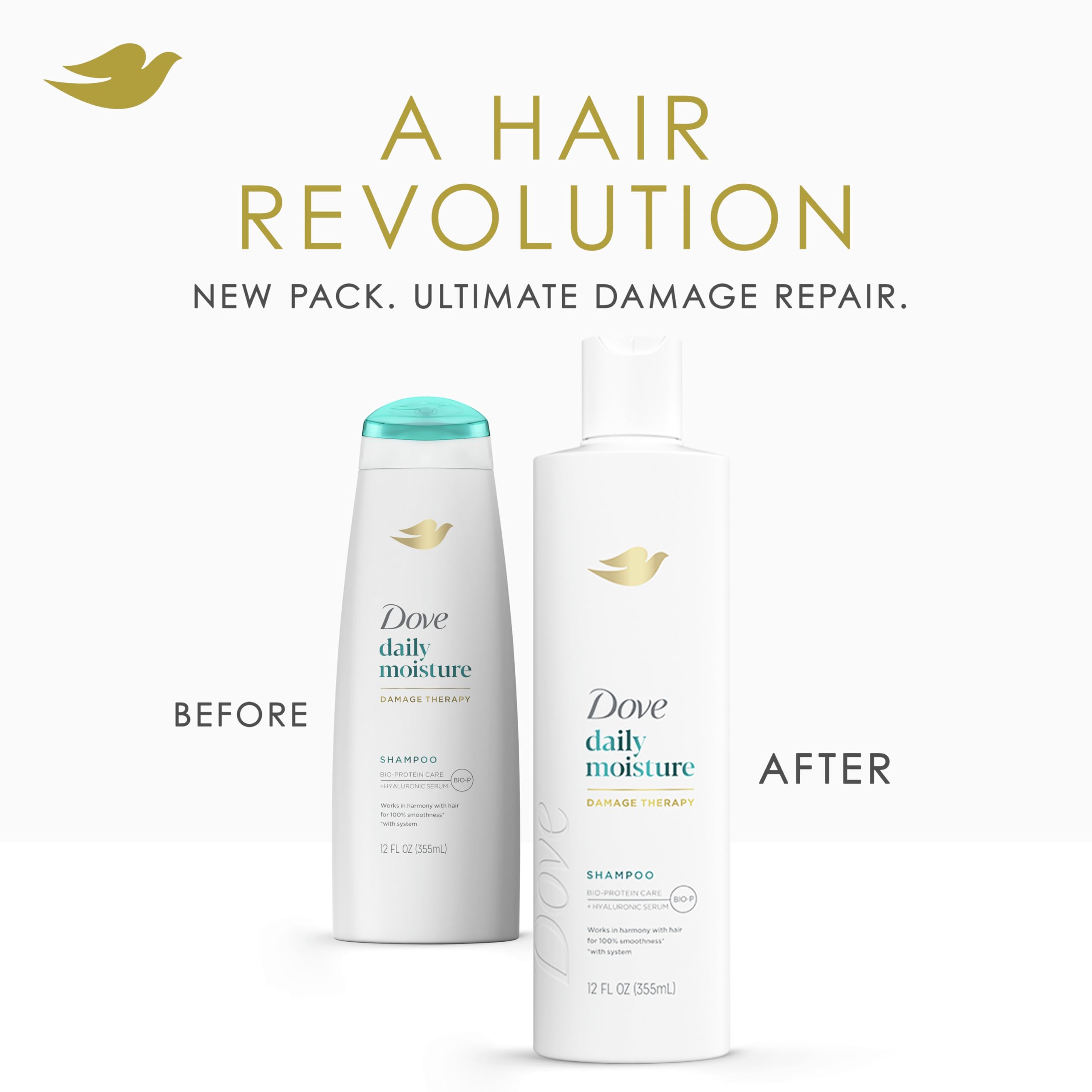 Dove Damage Therapy Shampoo Daily Moisture for Dry Hair with Bio-Protein Care Technology and Hyaluronic Serum 12 Fl Oz