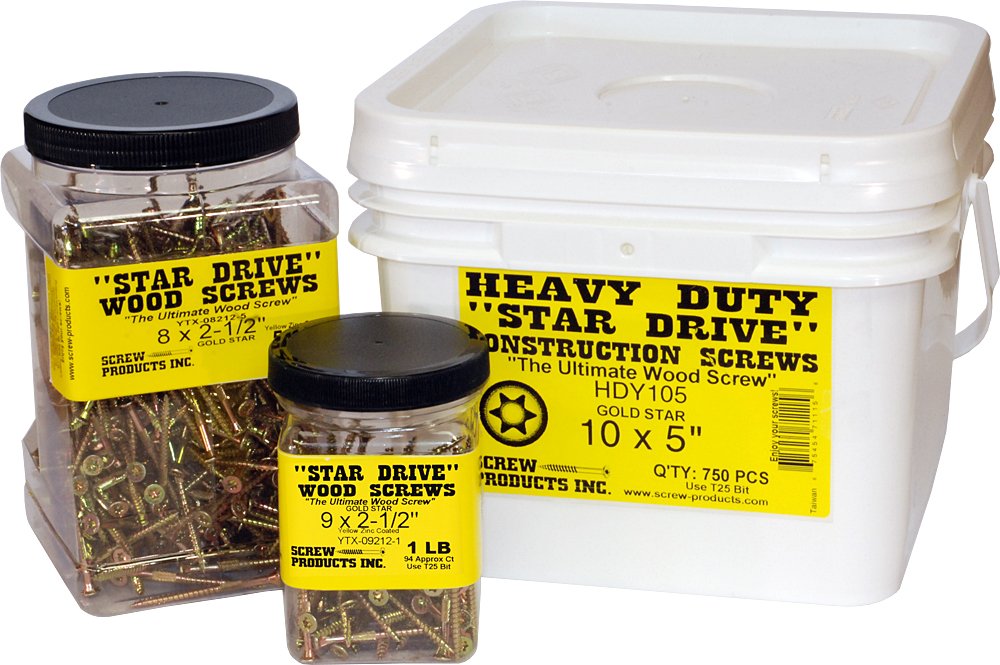 Screw Products, Inc. YTX-08112-5 Gold Star Interior Star Drive Wood Screws
