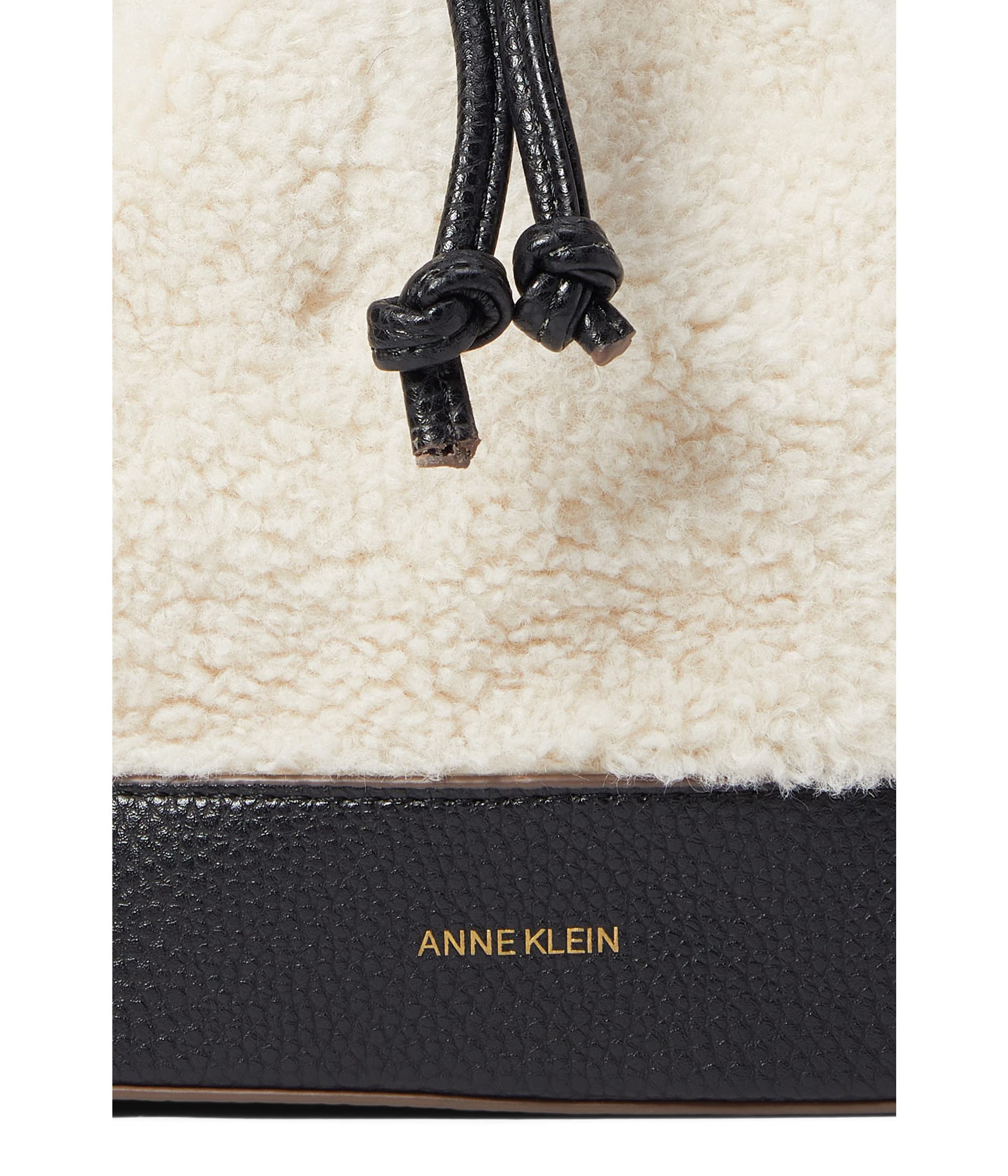 Anne Klein Womens Anne Klein shearling bucket crossbody, Cream W/ Saddle-black, One Size US