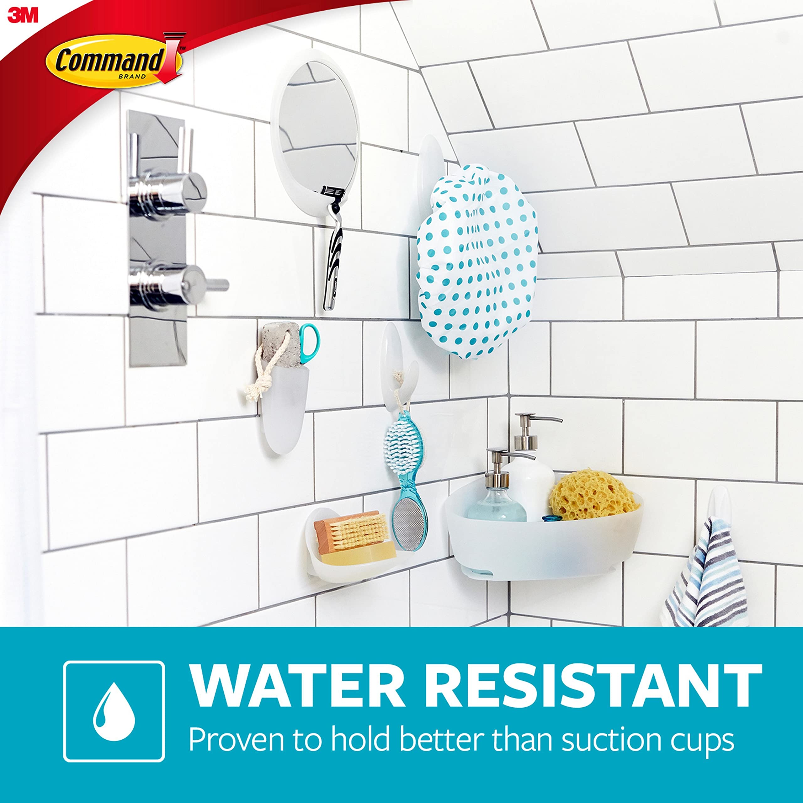 Command Medium Designer Bath Hooks, White, 2-Hooks, 4-Water-Resistant Strips, Organize Damage-Free (Pack of 2)