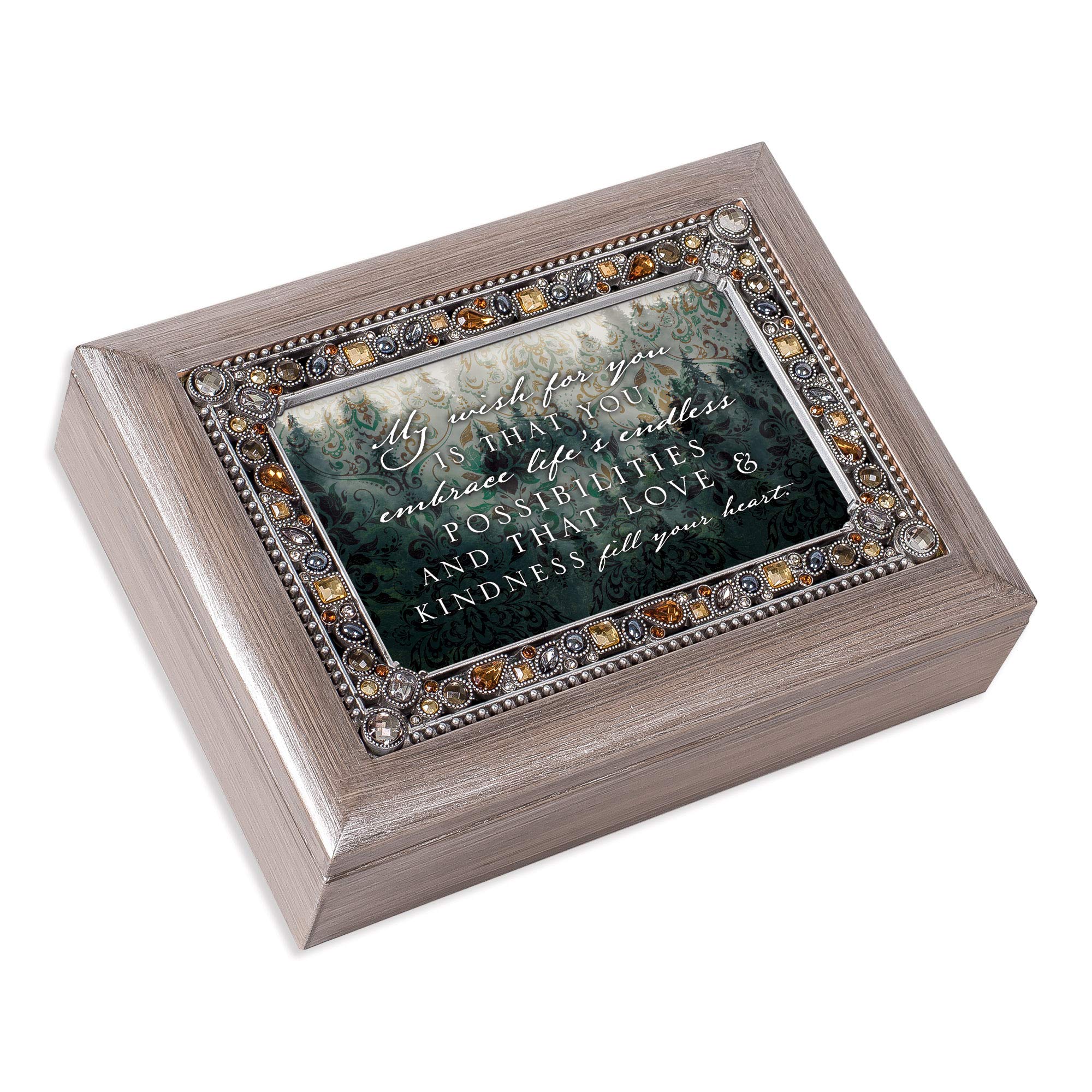 Cottage Garden My Wish for You Grey Brushed Pewter Jeweled Music Box Plays Tune You Light Up My Life