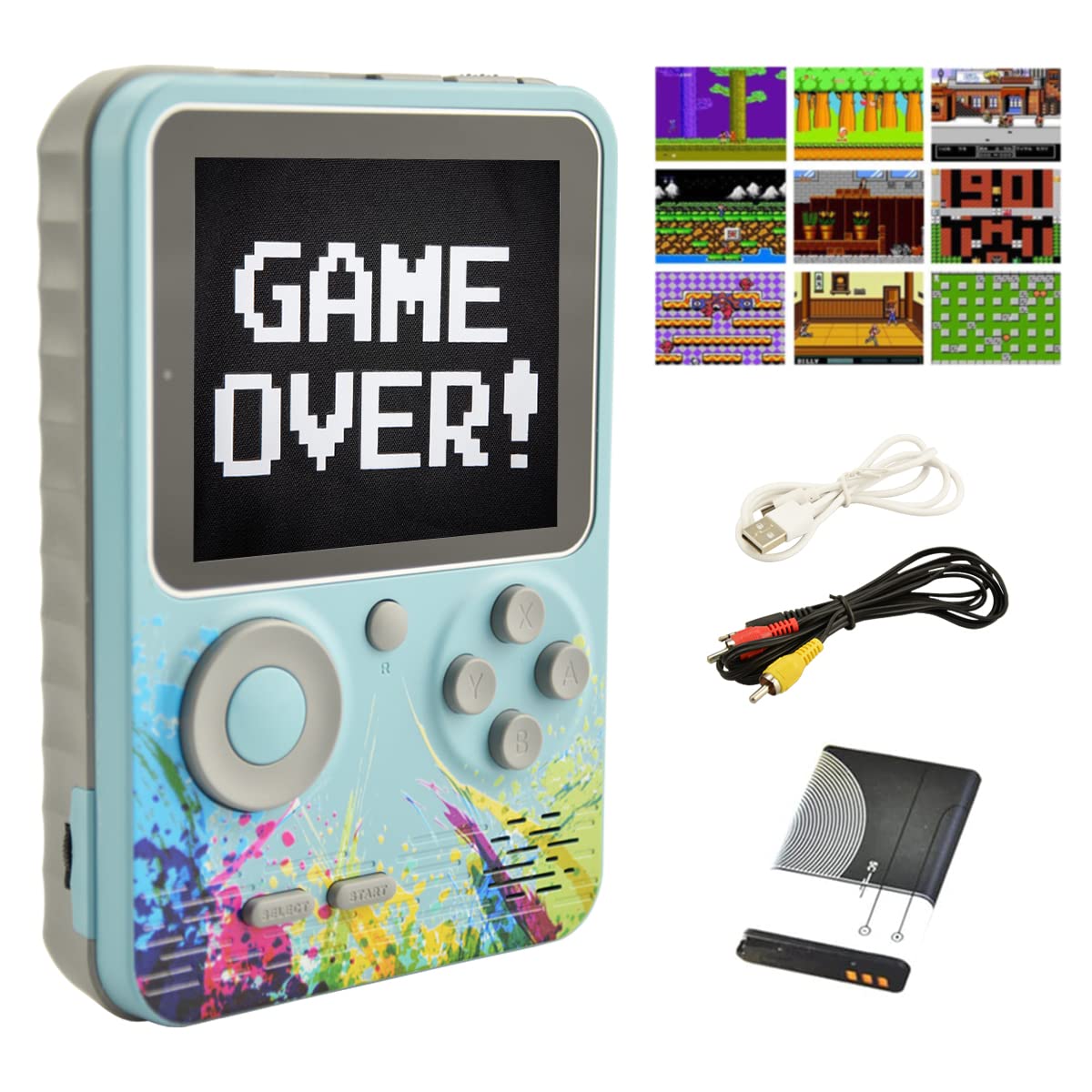 Handheld Game Console Built in 500 Classic Game for Boy Girl, Mini Pocket Handheld Console, 2.8 Inch Screen, 1020mAh Battery, TV Video Output, Christmas Birthday Present for Kids (Blue)