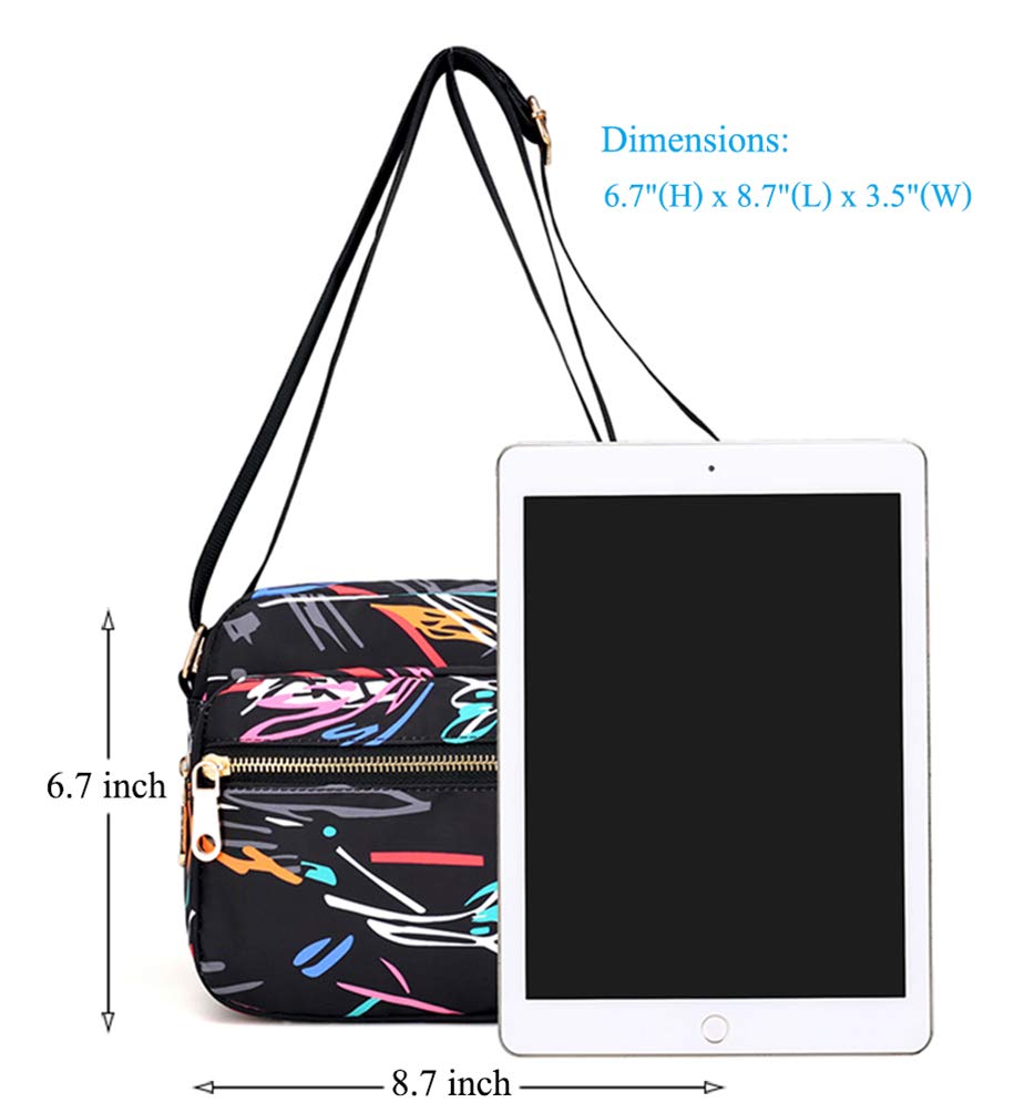 Collsants Small Nylon Purse Mini Crossbody Bag Travel Shoulder Bag Multi Zipper Pockets (flower-HCT)