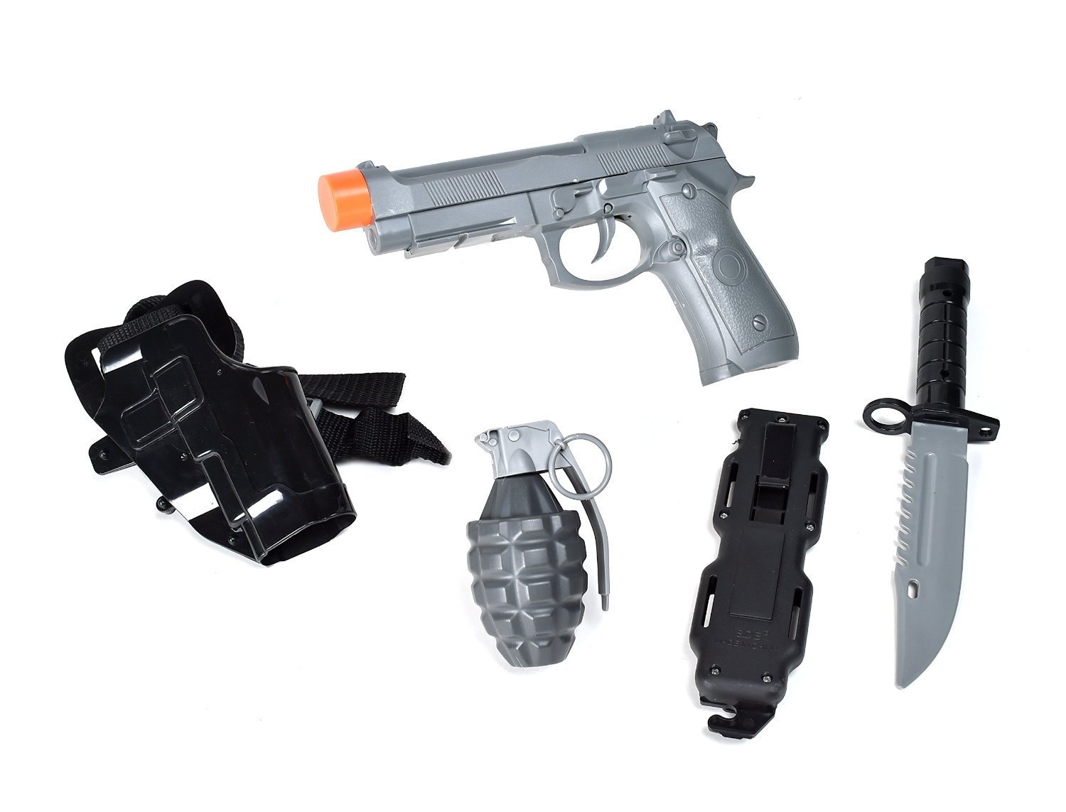 Commando Toy Play Set 5 Piece Military Toys for Kids Cowboy Sheriff Blaster with Holster and Adjustable Belt, Role Play Dress Up Halloween Costume Accessories