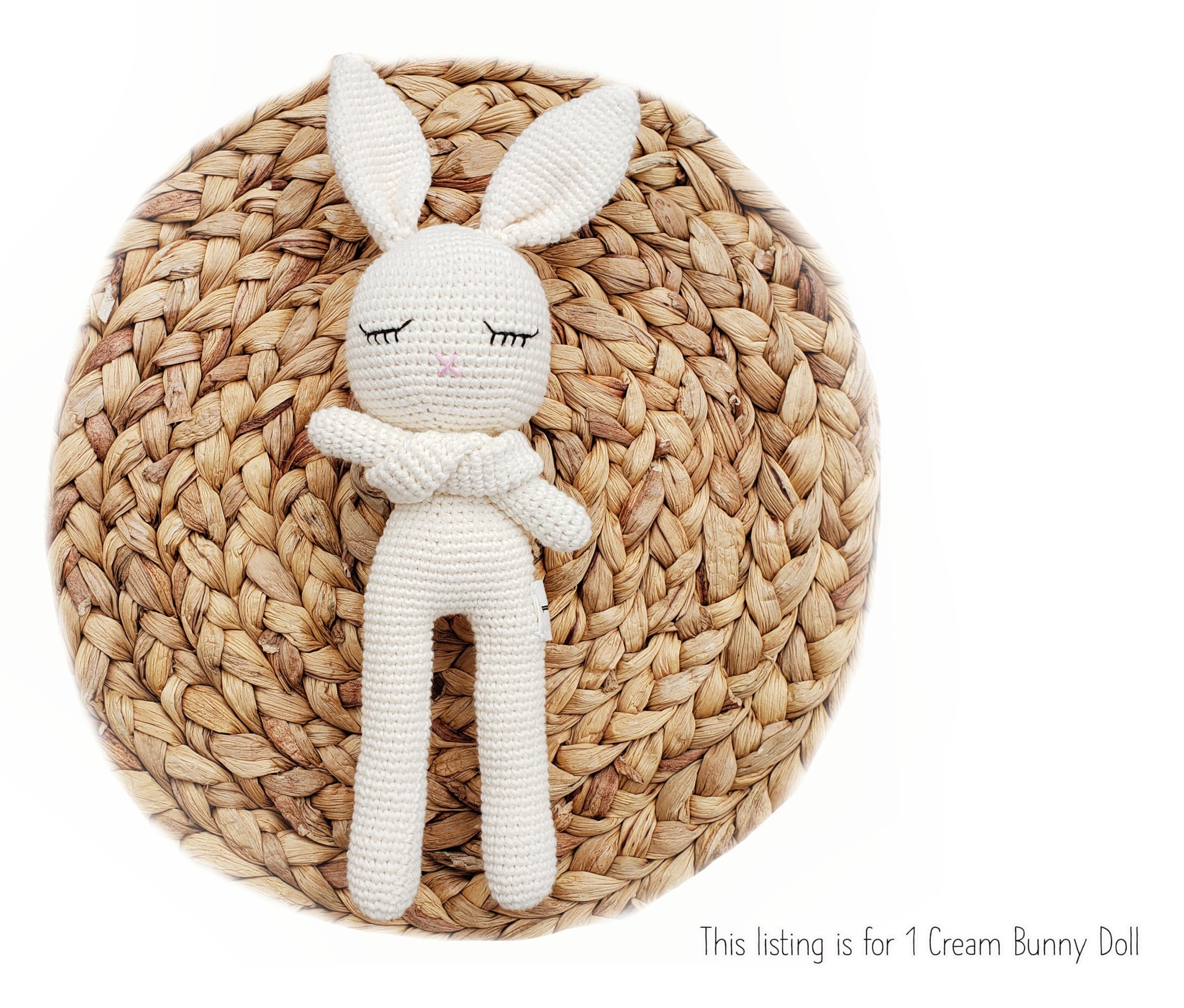 Cotton Crochet Bunny Doll Rattle Sleepy Head Bunny Toy | 13 inch Baby First Stuffy Amigurumi Buddy Security Blanket Newborn Photo Prop (White Sleepy Bunny)