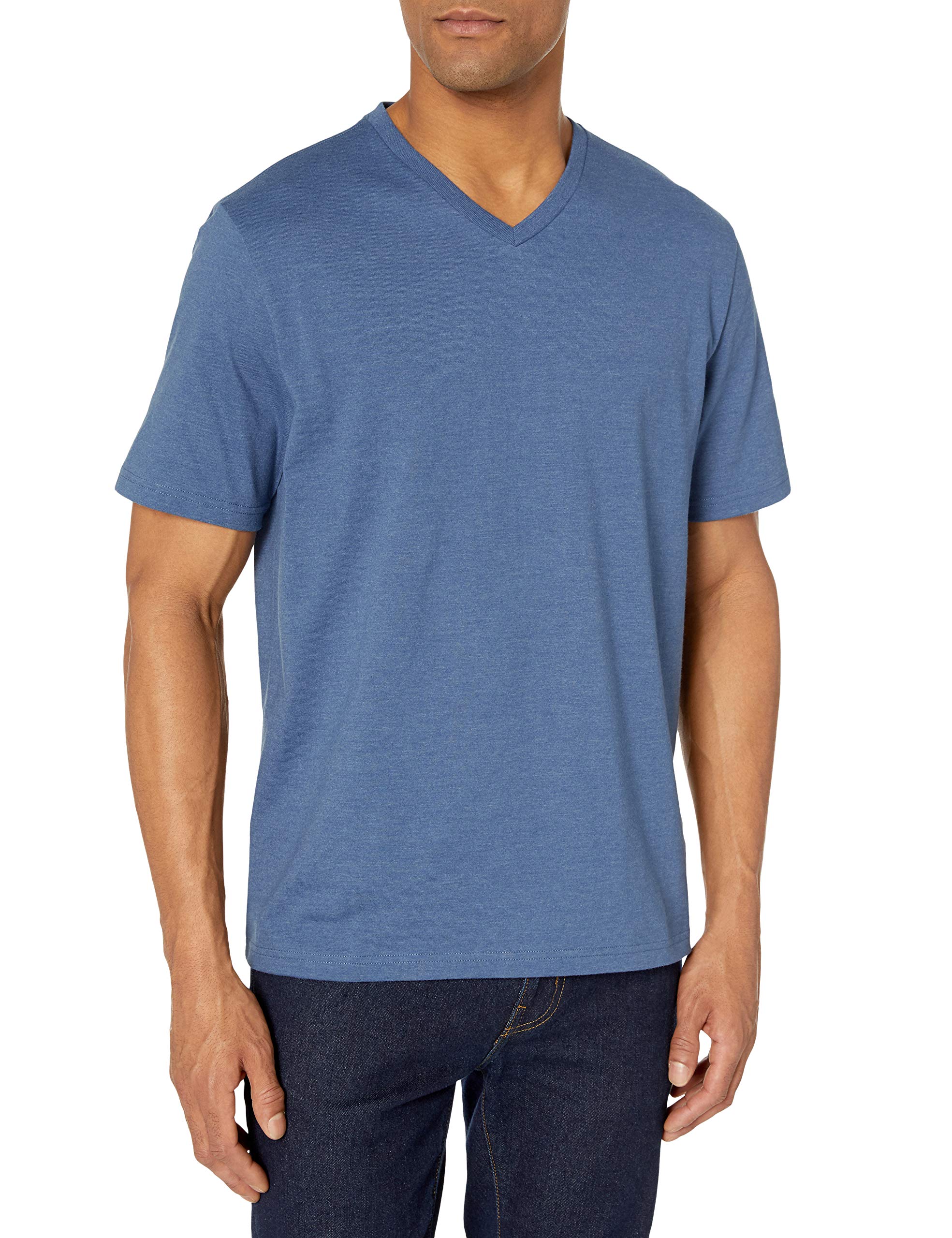 Amazon Essentials Men's Regular-Fit Short-Sleeve V-Neck T-Shirt, Pack of 2, Aqua Blue/White, Large