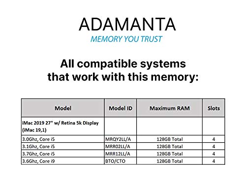Adamanta 128GB (4x32GB) Memory Upgrade for 2020 Apple iMac 27" w/Retina 5K Display & 2019 Apple iMac 27" w/Retina 5K Display DDR4 2666Mhz PC4-21300 SODIMM 2Rx8 CL19 1.2v DRAM RAM