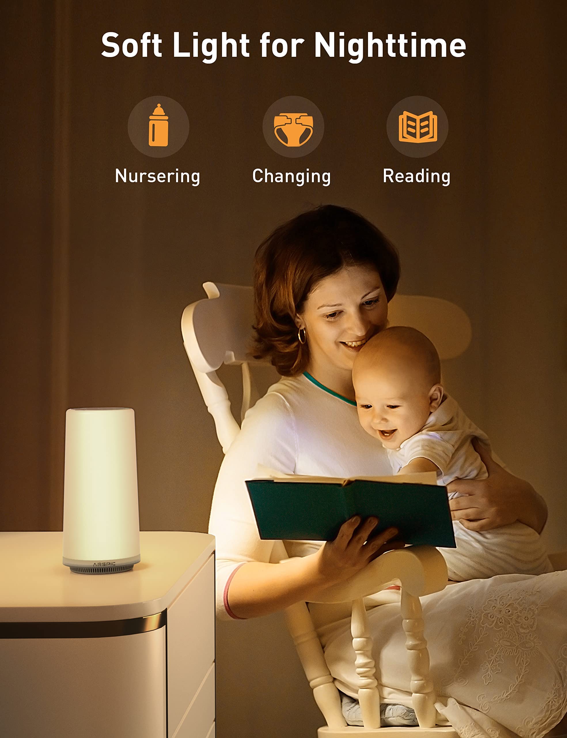 Arspic White Noise Machine, 24 Soothing Sound Machine with Night Light, Touch Control, Timer, Noise Machine for Sleeping Baby Adults Kids