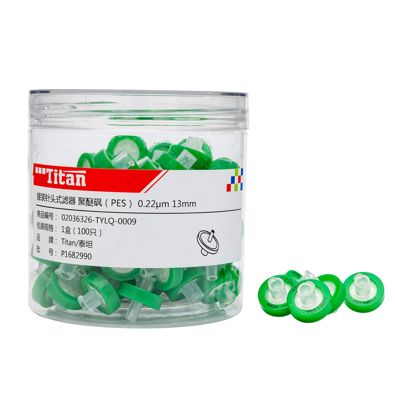 ADAMAS-BETA 100pcs Syringe Filters,Syringe Lab Filters, PES (Polyethersulfone) 13mm Diameter 0.22μm Pore Size,Non Sterile Filtration,Green