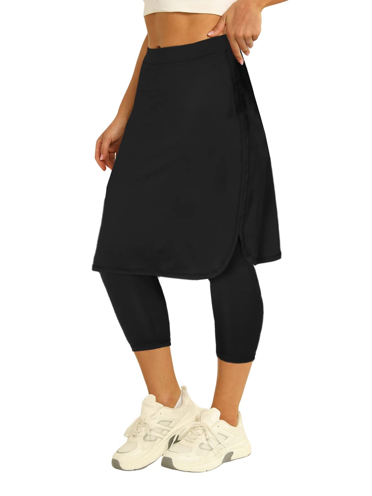 Aurgelmir Womens Knee Length Tennis Skirt with Built in Capri Leggings Drawstring Workout Skorts