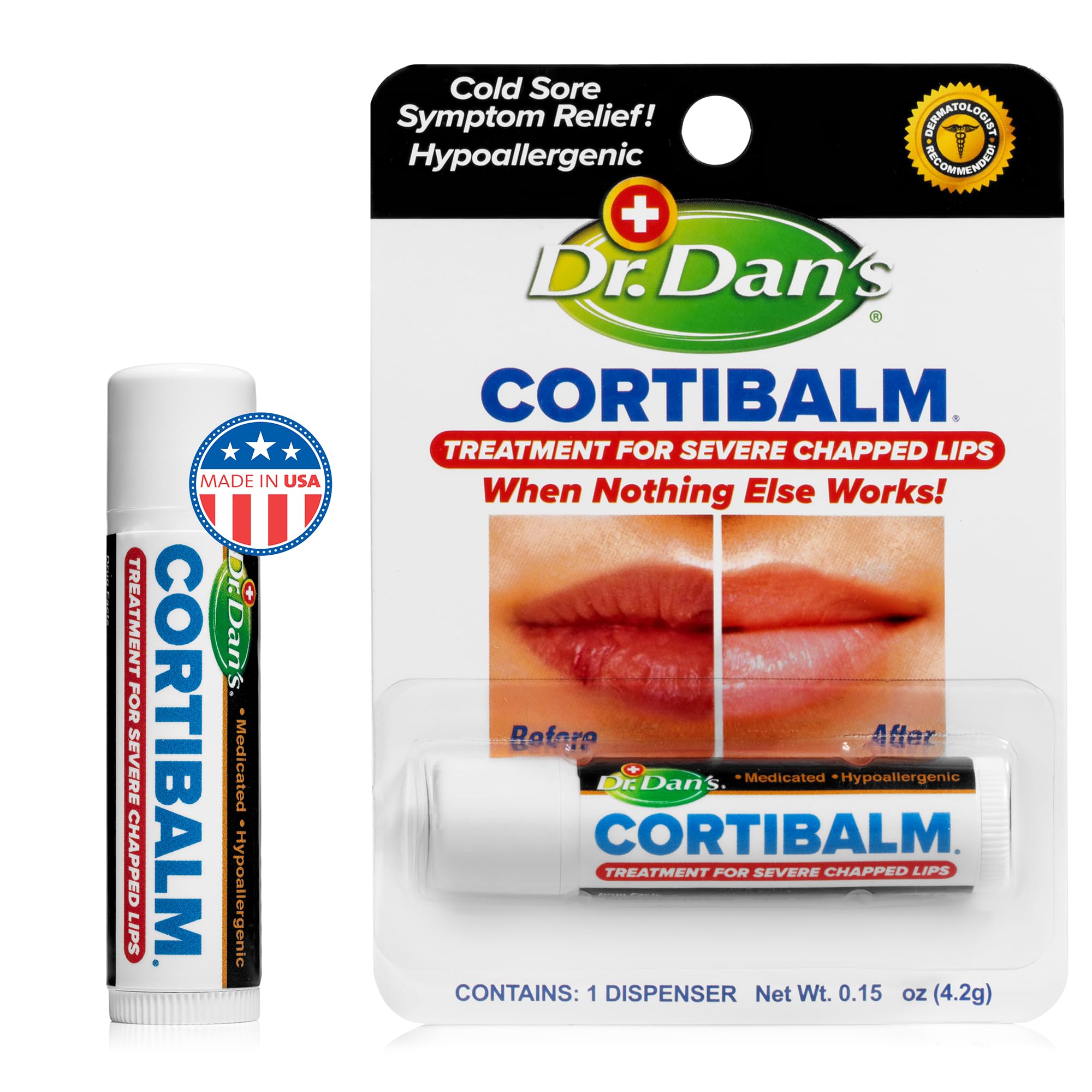 Dr. Dan's Cortibalm -1 pack-for Dry Cracked Lips - Healing Lip Balm for Severely Chapped Lips - Designed for Men, Women and Children