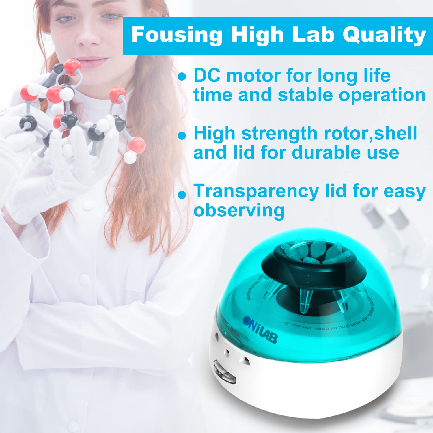 ONiLAB's Scientific Mini Centrifuge 5000RPM, 1360 x g RCF, Lab Benchtop Centrifuge with 2 Rotors for 8 x 0.2/0.5/1.5/2.0ml and 0.2mL×32 PCR Strips, Low Noise≤45dB, 100-240V,Green lid