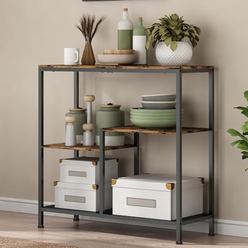 GILLAS Sofa Table, 3 Tier Console Table for Entryway, Narrow Entry Table & Open Storage Shelves, Skinny Side Table for Living Room, Hallway, Entrance Hall, Corridor, Bedroom, Rustic Brown and Black