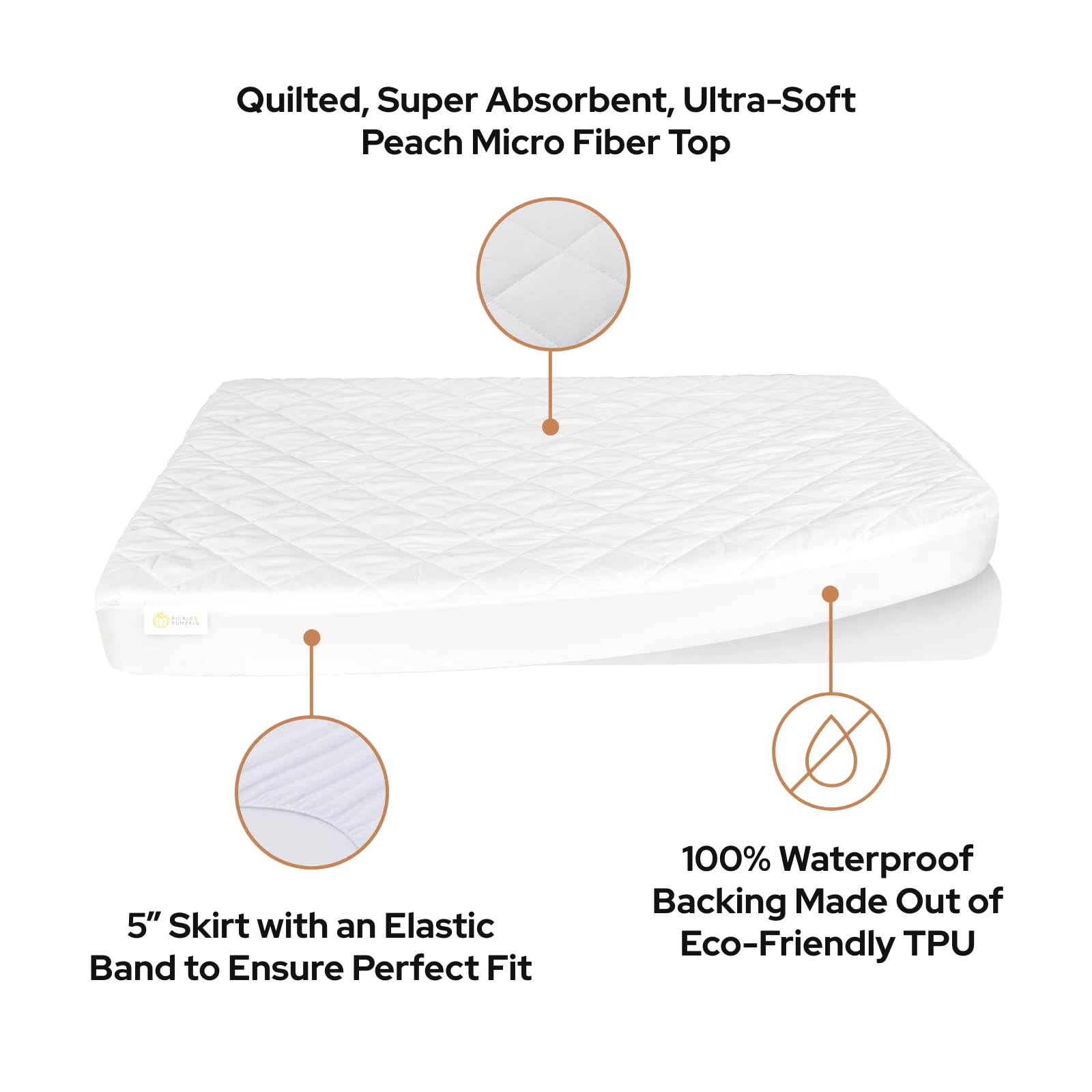 Pickle & Pumpkin 1 pack Waterproof Pack N Play Mattress Cover | Soft & Fitted Mini Crib Mattress Protector Waterproof for Pack N Play Mattress, Playard, Portable Crib | Microfiber Mattress Protector