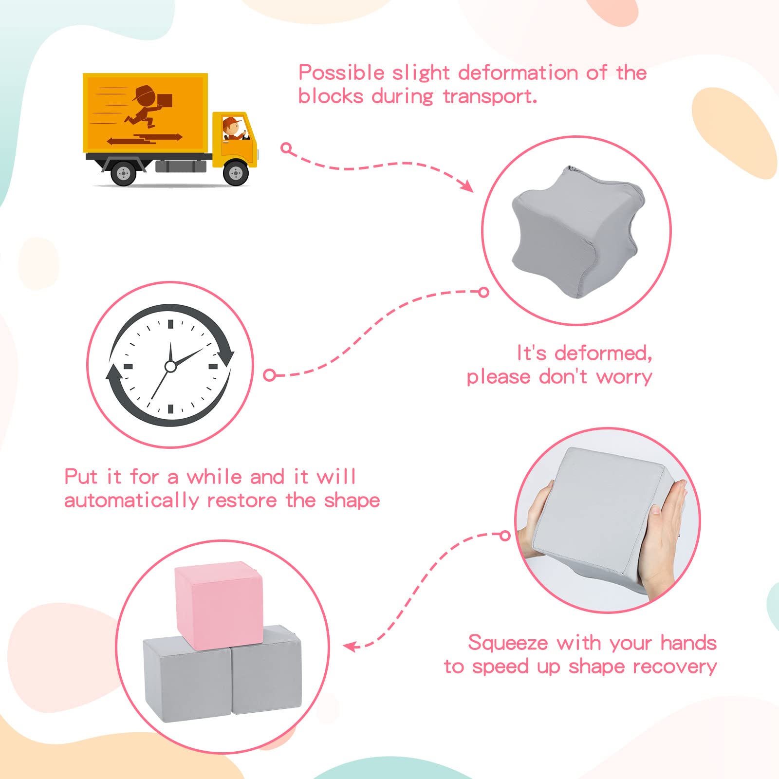TRENDBOX 12 Pcs Toddler Foam Blocks, 5.5inch Soft Foam Cubes Blocks with Detachable Washable Cover, Soft Play Blocks for Toddlers and Kid (Light Gray & Pink)