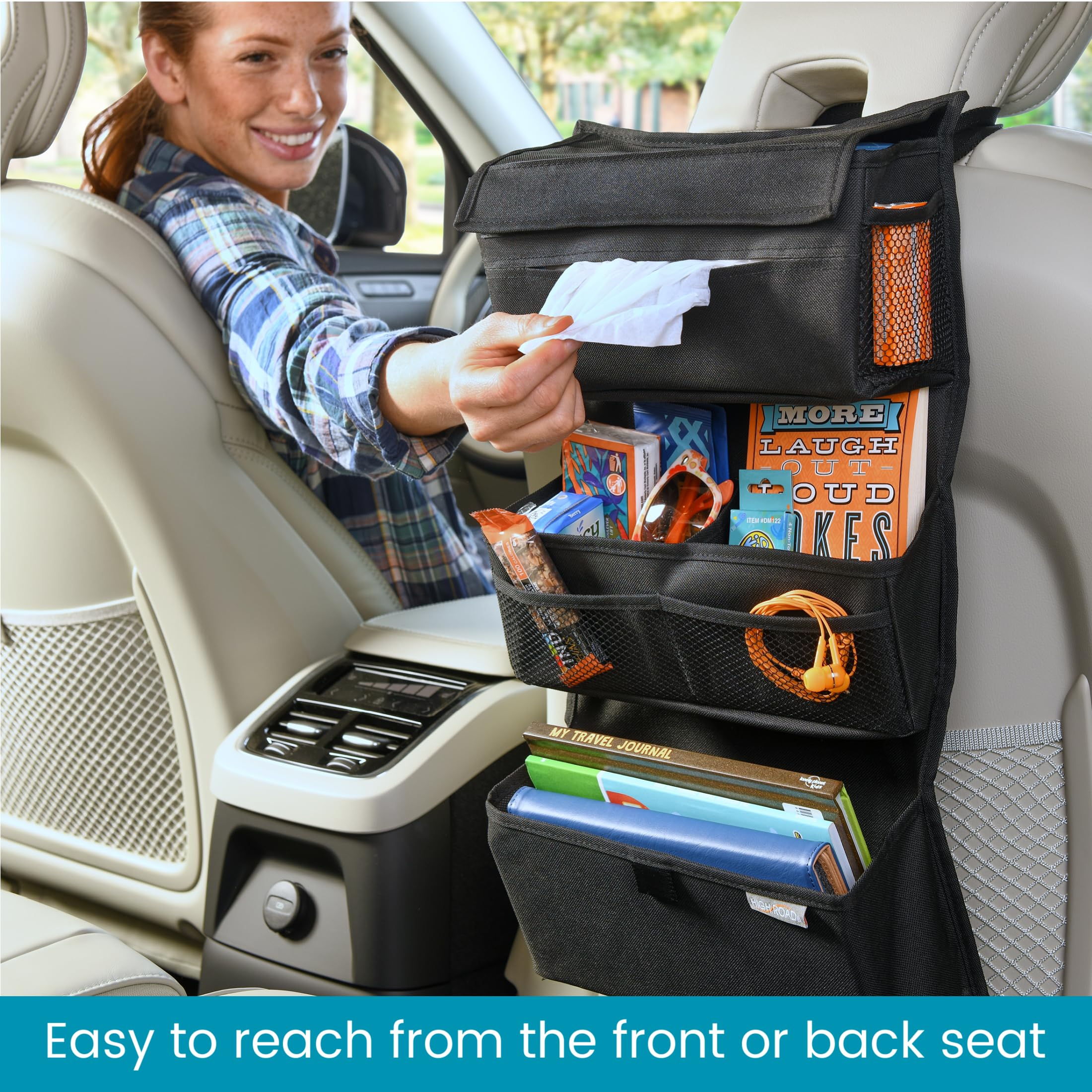 High Road Back of Seat Car Organizer with Tissue Box Holder and Multipurpose Car Storage Pockets for Car, SUV or Truck