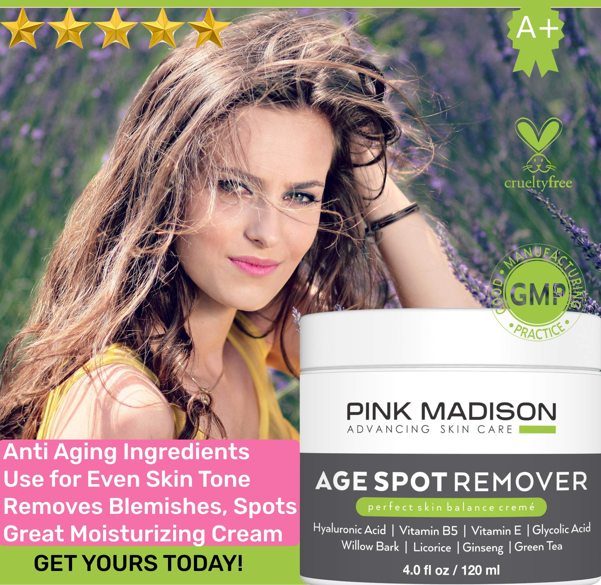 Pink Madison Dark Spot Corrector Best Age Spot Remover Treatment for Face Hands Body Circle 4 Ounce Cream