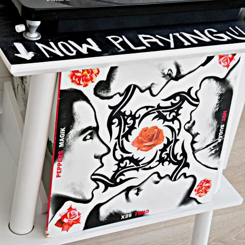 Adult Pop Premium Record Player Stand, Chalkboard Top, 50+ Vinyl Storage, Solid Pine (Checkerboard White)
