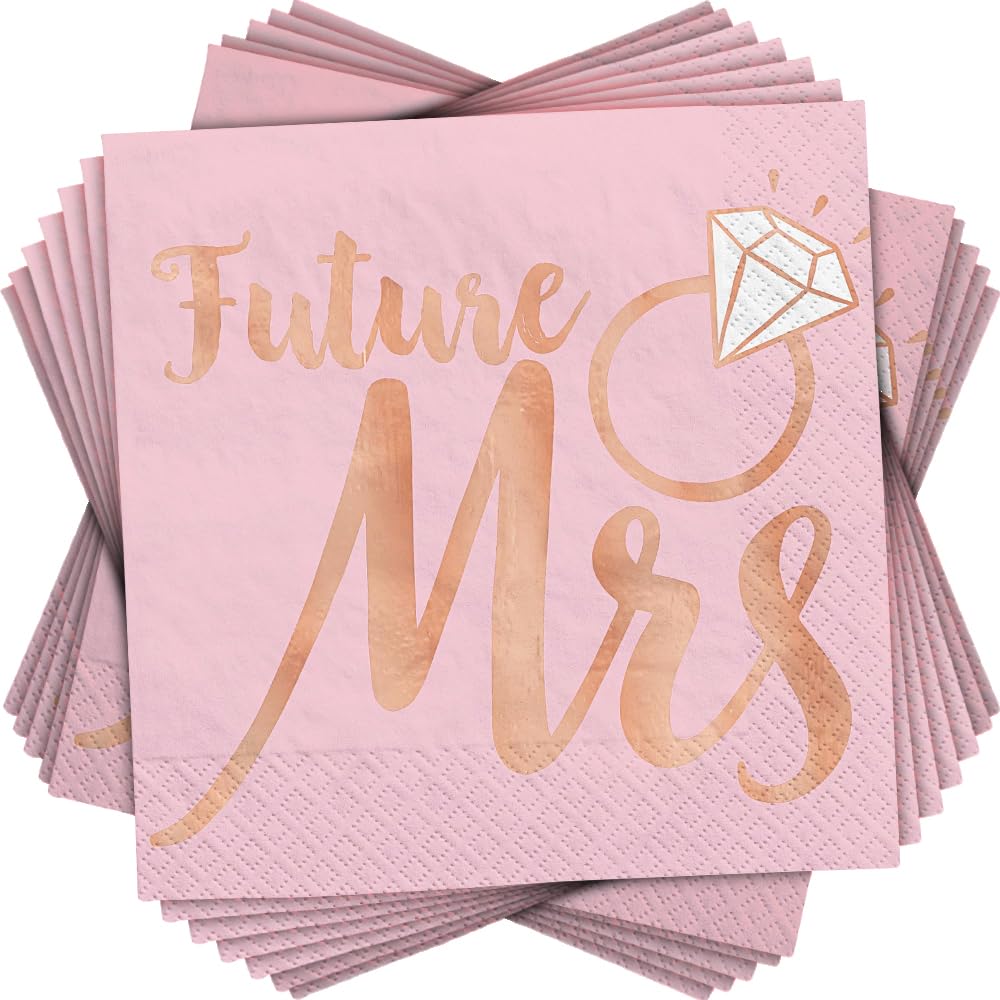 Blush Wedding Beverage Napkins "Future Mrs. (5" x 5") - Pack Of 16, Adorable Napkins - Perfect For Bridal Shower & Engagement Celebrations