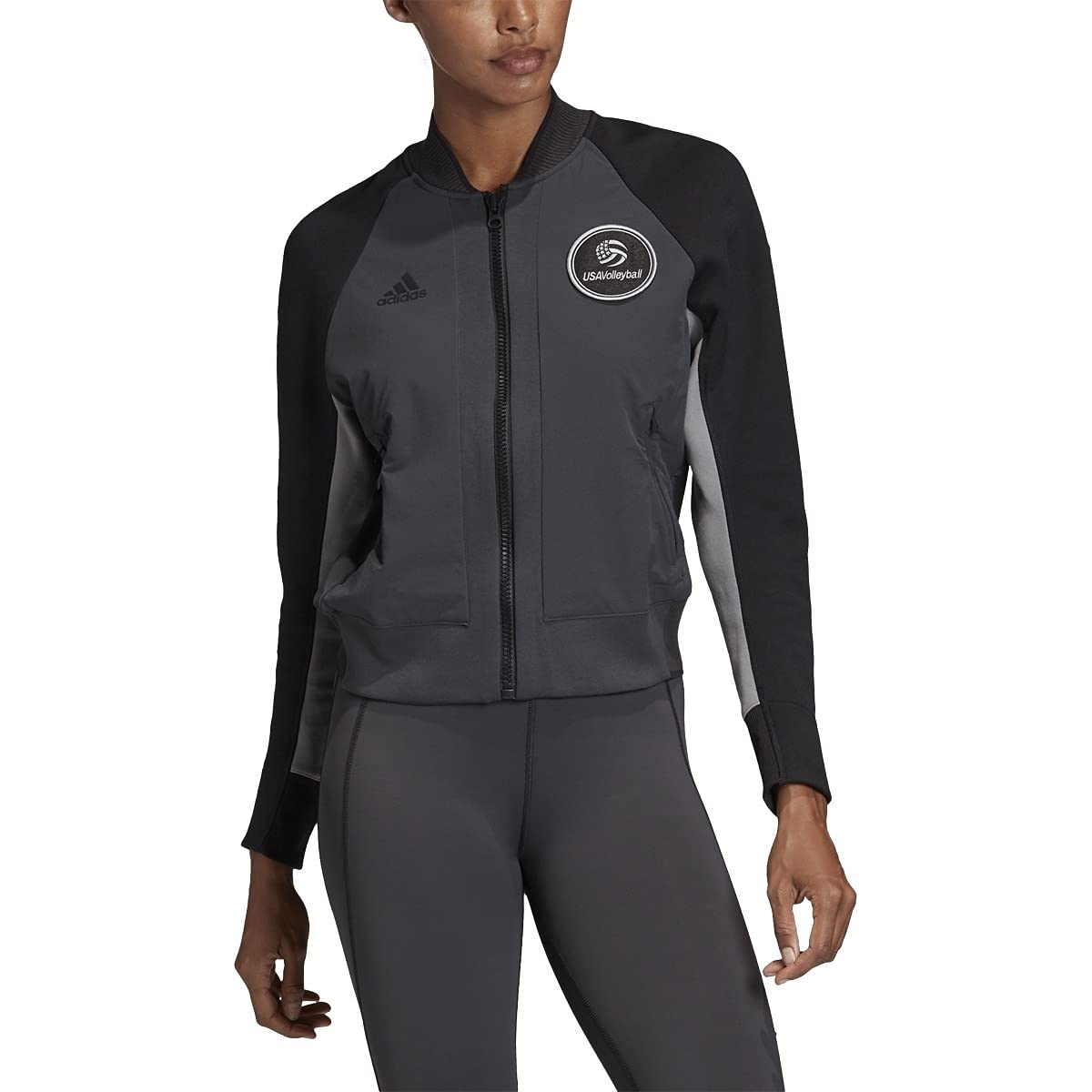 adidas Women's USA Volleyball Varcity Jacket Carbon/Black/Gray Small