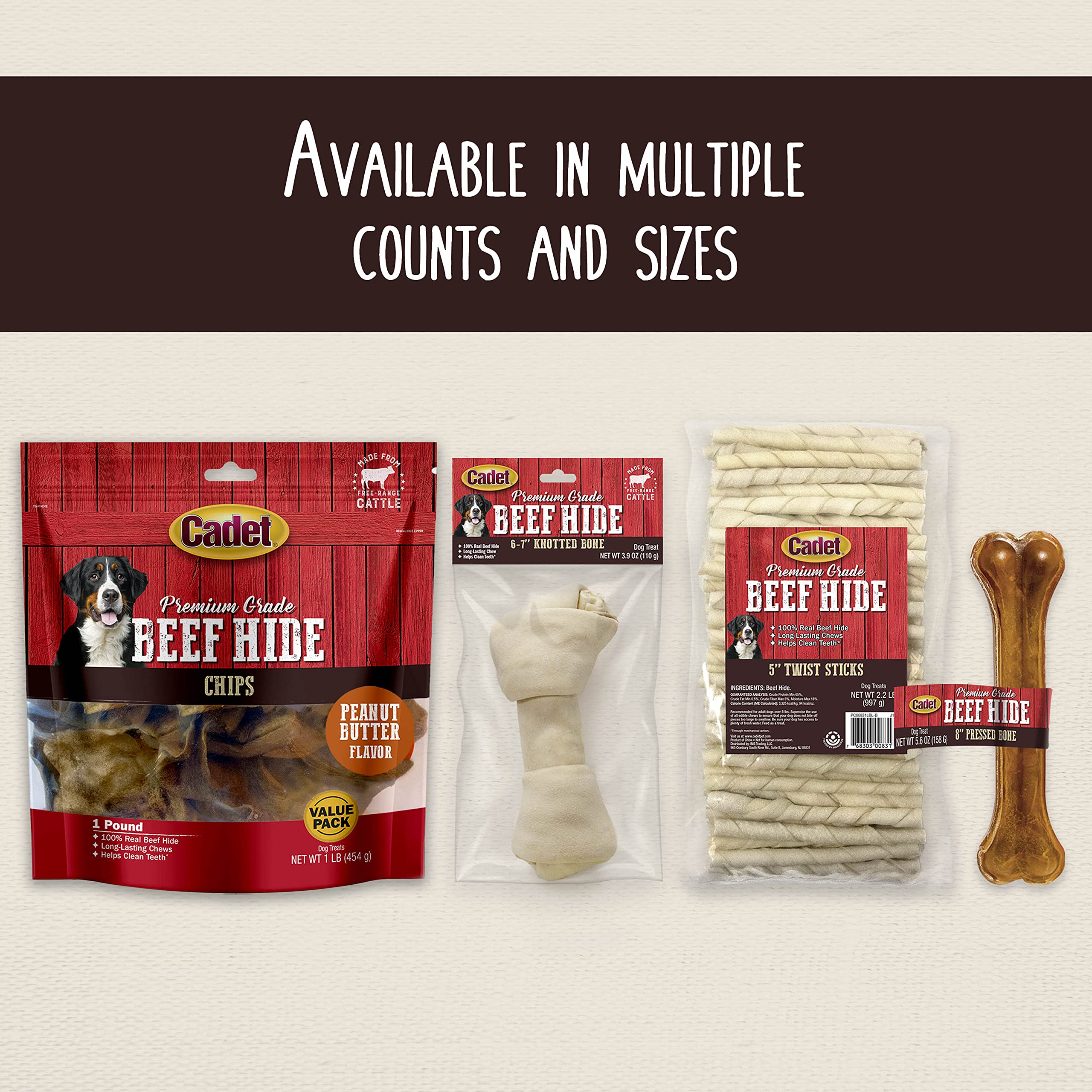 Cadet Premium Grade Beef Hide for Dogs, Long Lasting Rawhide Retriever Rolls, Single Ingredient Dog Chews, Beef Hide Flavor, 10 Inch (4 Count)