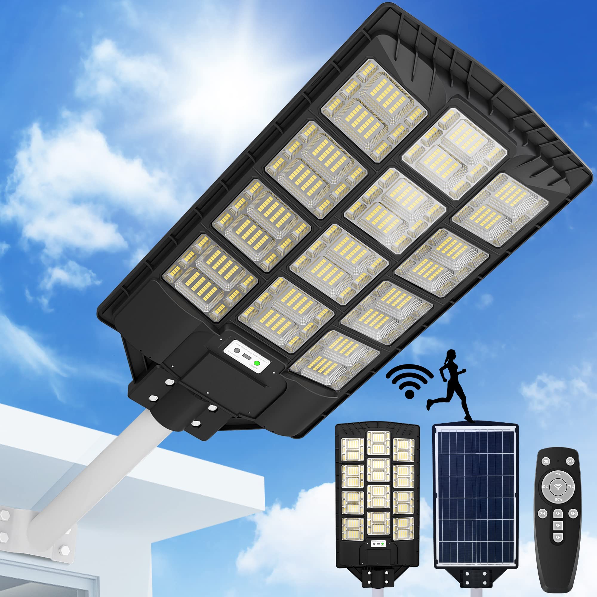PEVOROS Solar Street Lights Outdoor Waterproof,1200W/100000LM Outdoor Led Street Light Dusk to Dawn,Street Lights Solar Powered with Motion Sensor and Remote Control for Parking Lot,Yard,Garden, Field