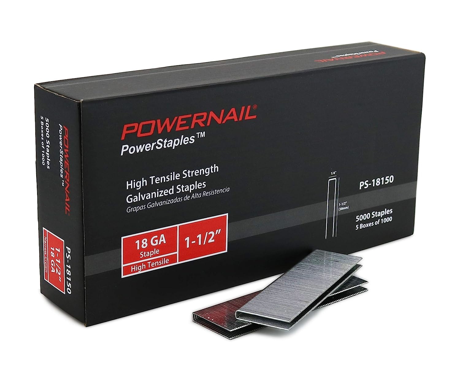 Powernail PS18150 18 Gauge 1/4 Inch Crown 1-1/2 Inch Length Chisel Point Narrow Crown Staples (Case, 30000ct)