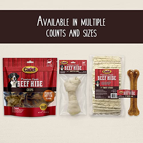 Cadet Premium Grade Beef Hide for Dogs, Long Lasting Rawhide Retriever Rolls, Single Ingredient Dog Chews, Peanut Butter Flavor, 10 Inch (4 Count)