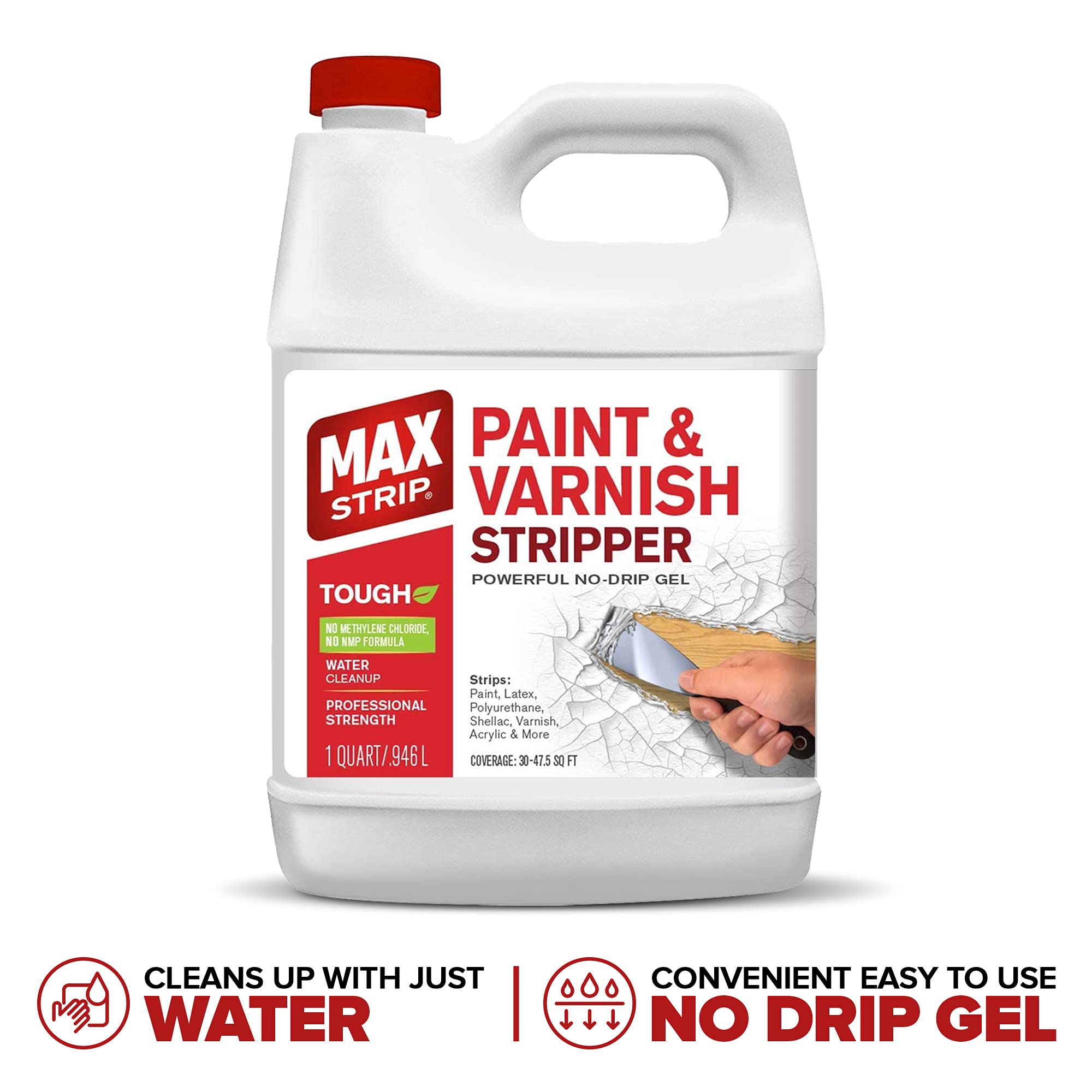 Max Strip Paint & Varnish Stripper 32oz - Paint Stripper for multiple layers of acrylic, latex, oil & water-based paints, varnishes. For wood, metal, masonry, plaster, tile, molding.