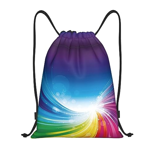 Adasomu Rainbow Background Portable Drawstring Bags For Women/Men, Lightweight Drawstring Backpack For Gym Yoga Shopping Trip