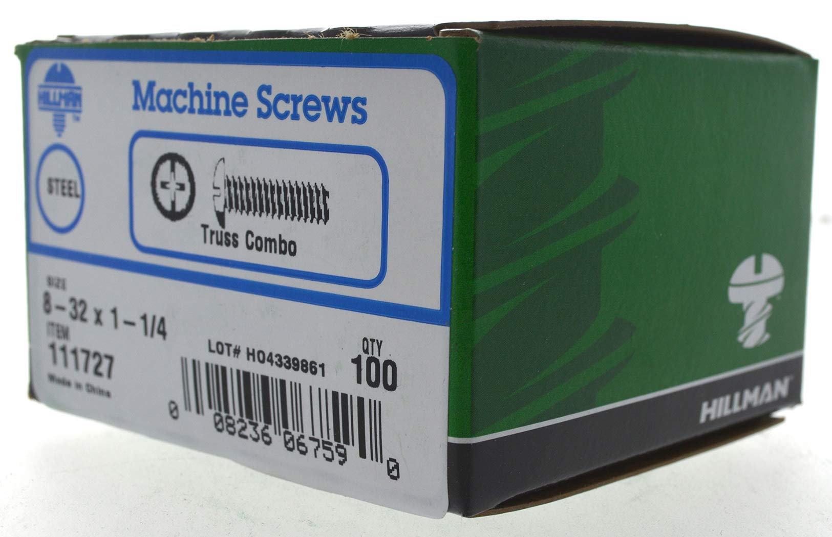 Hillman 111727 1 1 1 8-32 x 1-1/4-Inch Truss Combo Head Machine Screw, 100-Pack,Zinc