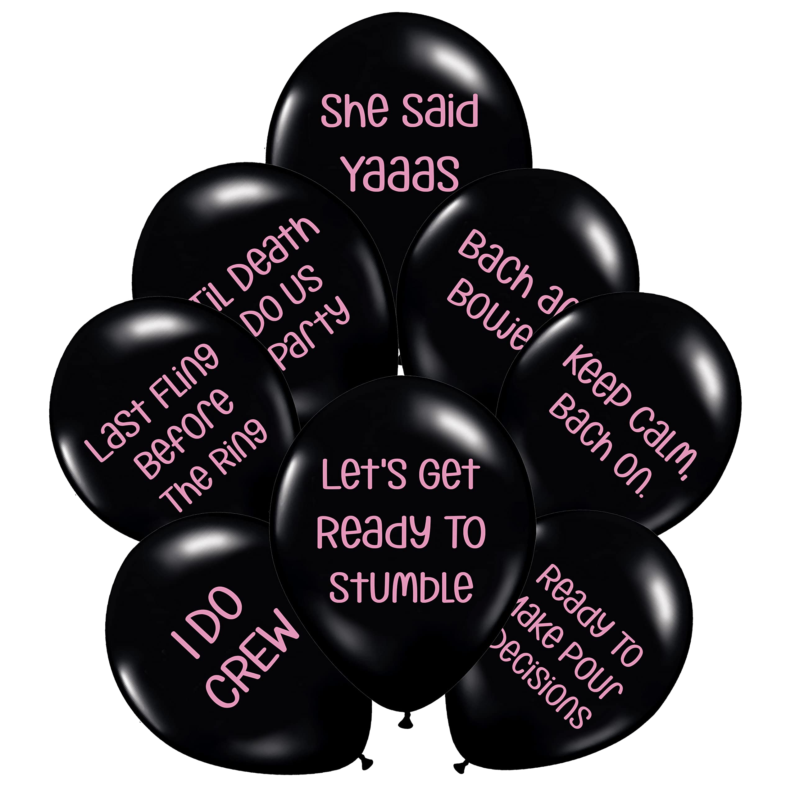Funny Bachelorette Party Balloons | Fun Decoration for Bridal, Wedding Shower, or Bachelorette Party for Bride | Classy Decor 8 Pack with Different Phrases (8 Pack) (Black/Pink)