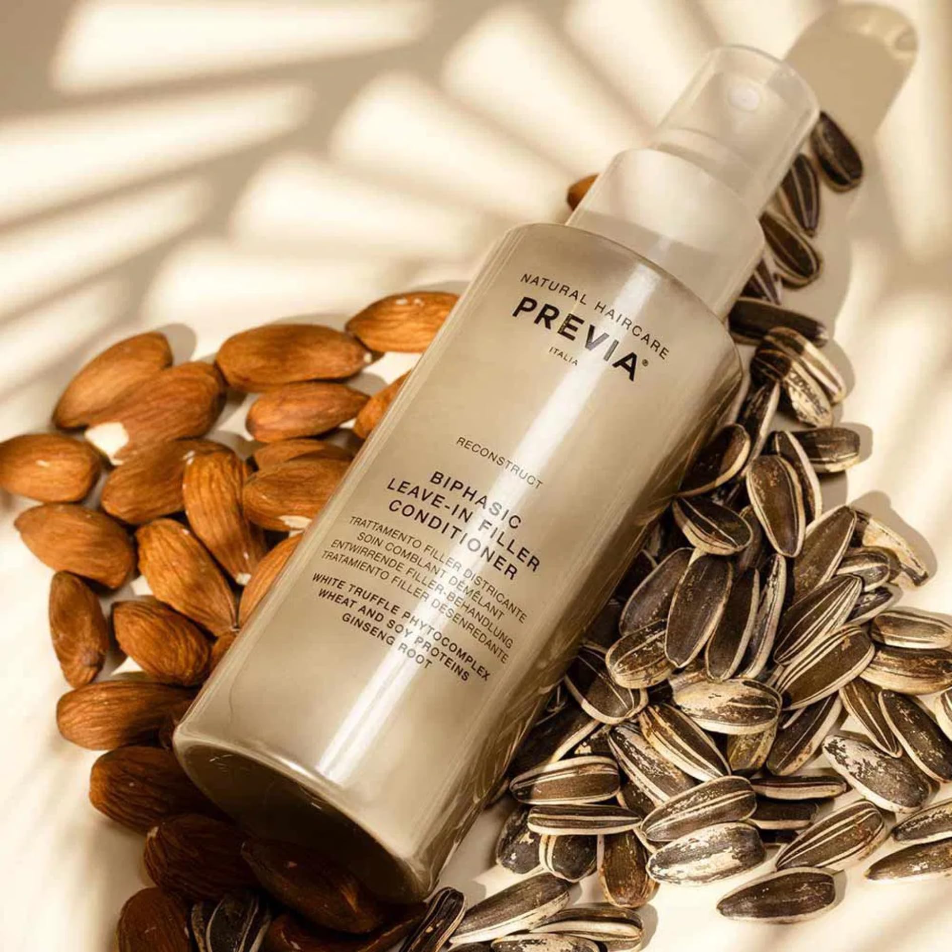 PREVIA Hydrating Leave-in Conditioner Spray with White Truffle Extract - Reconstructive Biphasic Detangling Treatment for Damaged, Dry, and Brittle Hair - Tames Frizz & Controls Static 6.7Floz