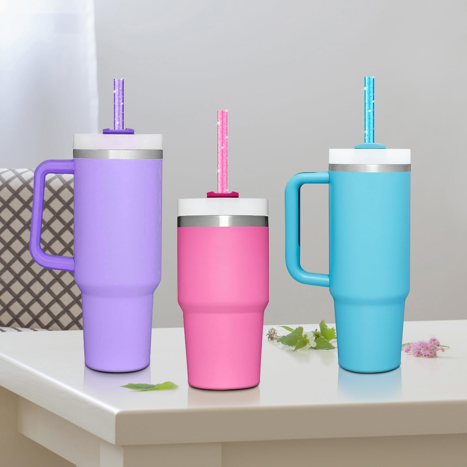 Allwith 12 PCS Replacement Straws for Stanley|Owala|Simple Modern 40oz 30oz Tumbler, Reusable Color Drinking Straws with Cleaning Brush for Stanley Cup Accessorie,BPA Free, Dishwasher Safe