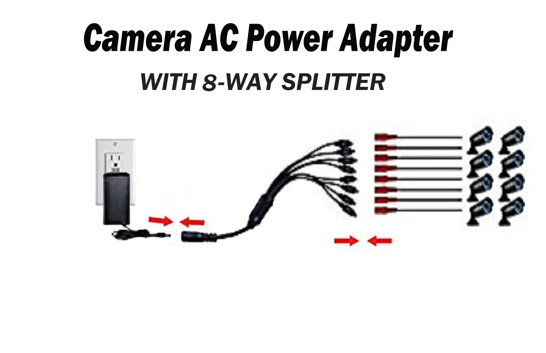 OEM Genuine Parts 8 Way Splitter Cable+ 12V 2.5A AC/DC Adapter Compatible with Lorex ACC-U81 Q-See SWANN CCTV Camera DVR SRDVR8 SWDVK8 DVR8 1000 DVR8-1400 DVR8-1425 1450 1500 BX1202500 ACCPWR12V500