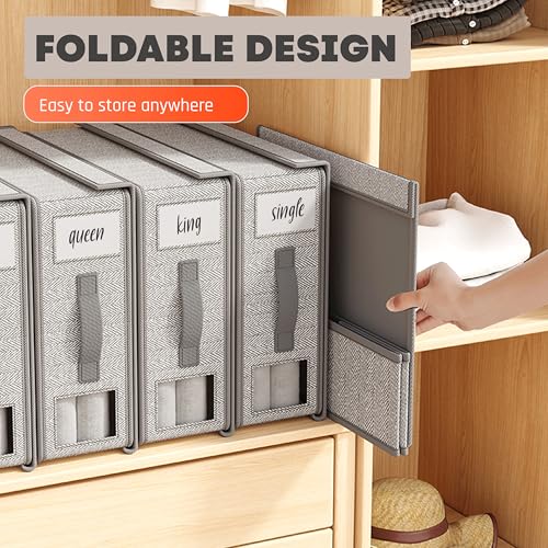 ARTIFICAY 4 Pack Bed Sheet Organizers and Storage, Foldable Sheet Organizer for Linen Closet, Sheets Set Folder Keeper with Window XL (Queen & King Size) (Gray Arrow, Pack of 4)