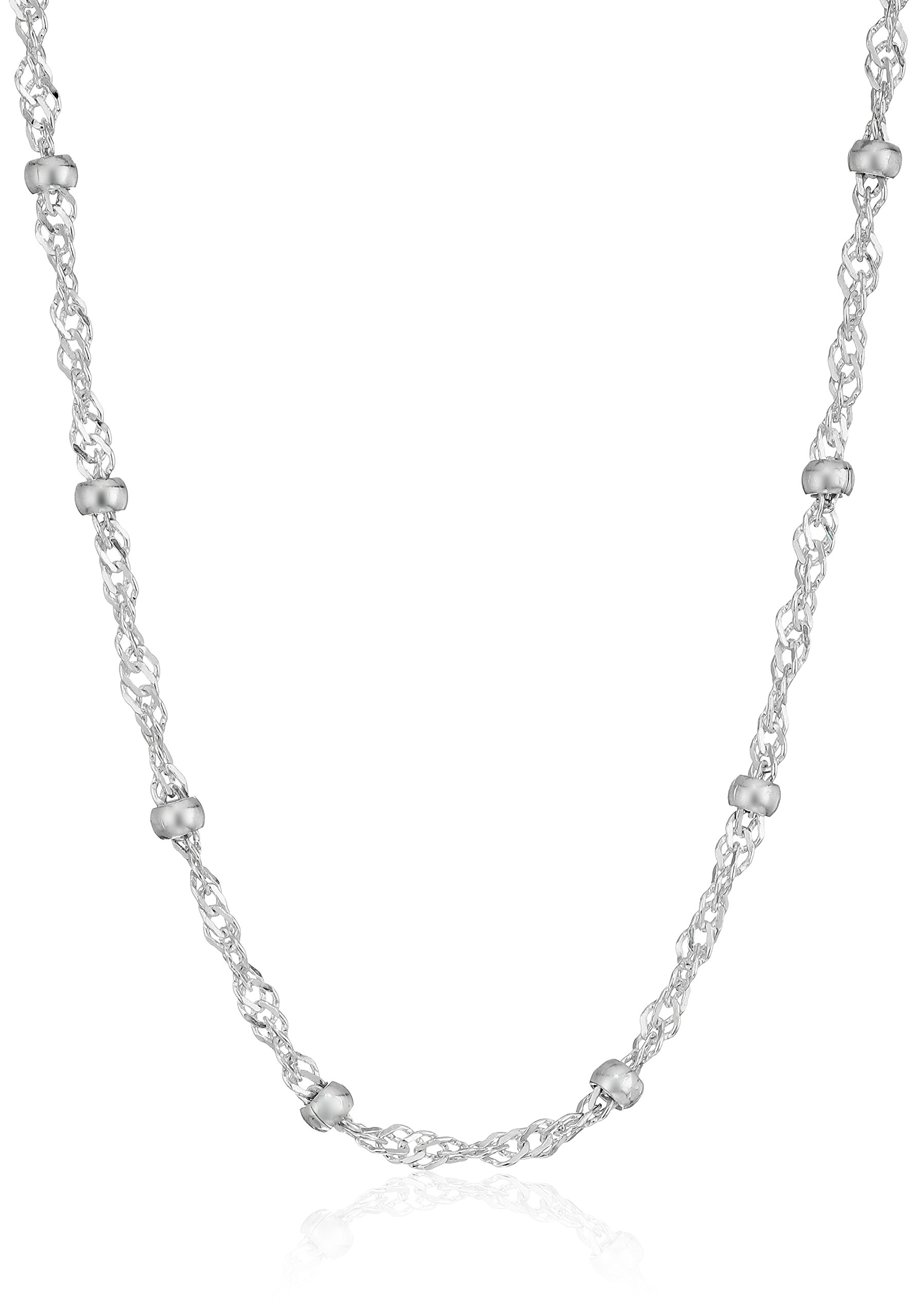 Amazon Essentials women Sterling Silver Singapore Bead Chain Station Necklace, 24" , (previously Amazon Collection)