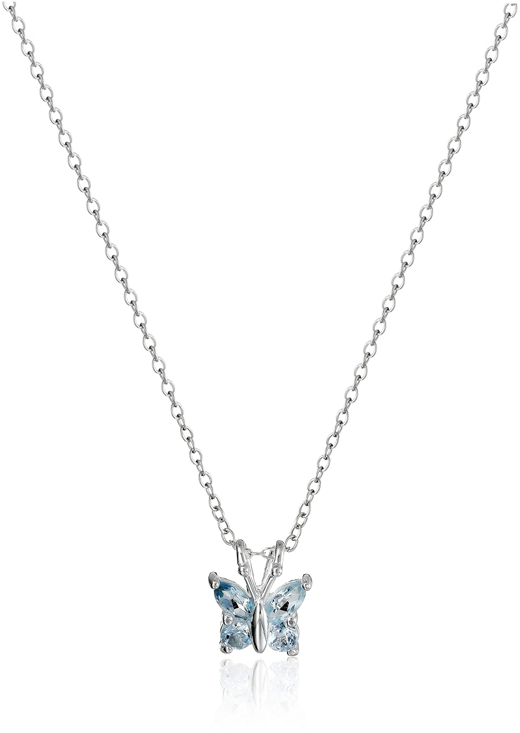 Amazon Essentials women Sterling Silver Genuine Sky Blue Topaz Butterfly Pendant Necklace, 18" (previously Amazon Collection)