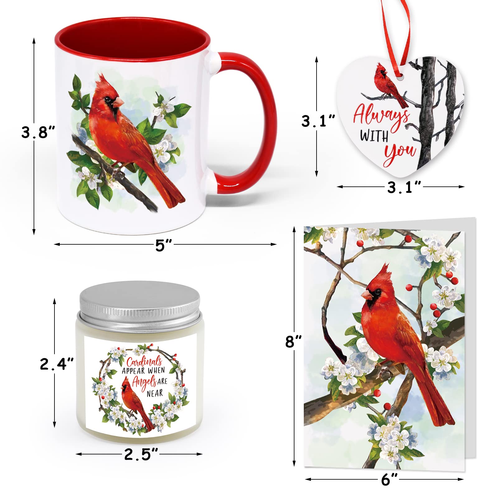 Cardinal Gift Set Christmas Red Bird Present Box Cardinal Mug Soy Candle Card Ceramic Hanging Cardinal Decor Memorial Gift Xmas Winter Holiday Always with You Sympathy Gift Basket for Bird Lover