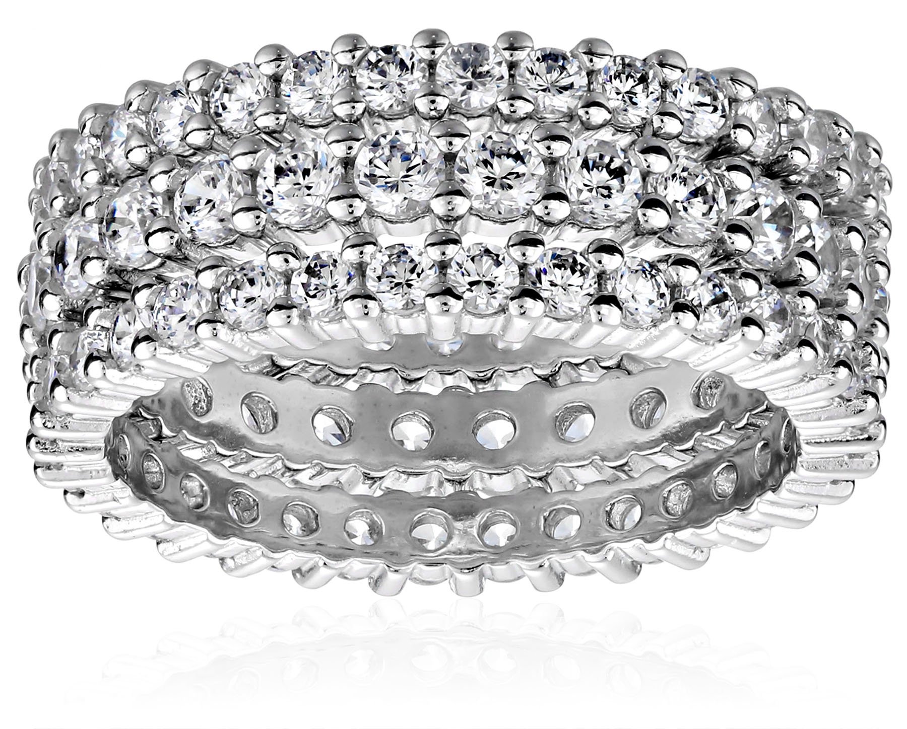 Amazon Essentials Sterling Silver Cubic Zirconia All-Around Band Stacking Ring Set (Set of 3), Size 5.5 (previously Amazon Collection)
