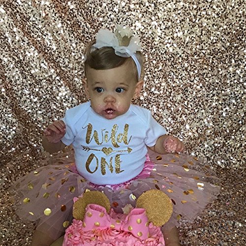 Olive Loves Apple Wild One Gold Glitter Girls 1st Birthday Bodysuit,Gold,6-12 months short sleeve