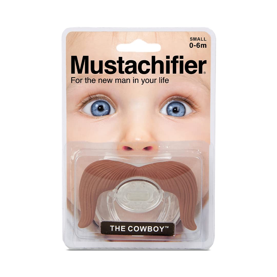 Hipsterkid Mustachifier Pacifier 0-6 Months | BPA-Free, Orthodontic Silicone Nipple | Cute, Funny, Mustache Binkies | Gift for Babies, Newborns, Infants, Toddlers (Cowboy)