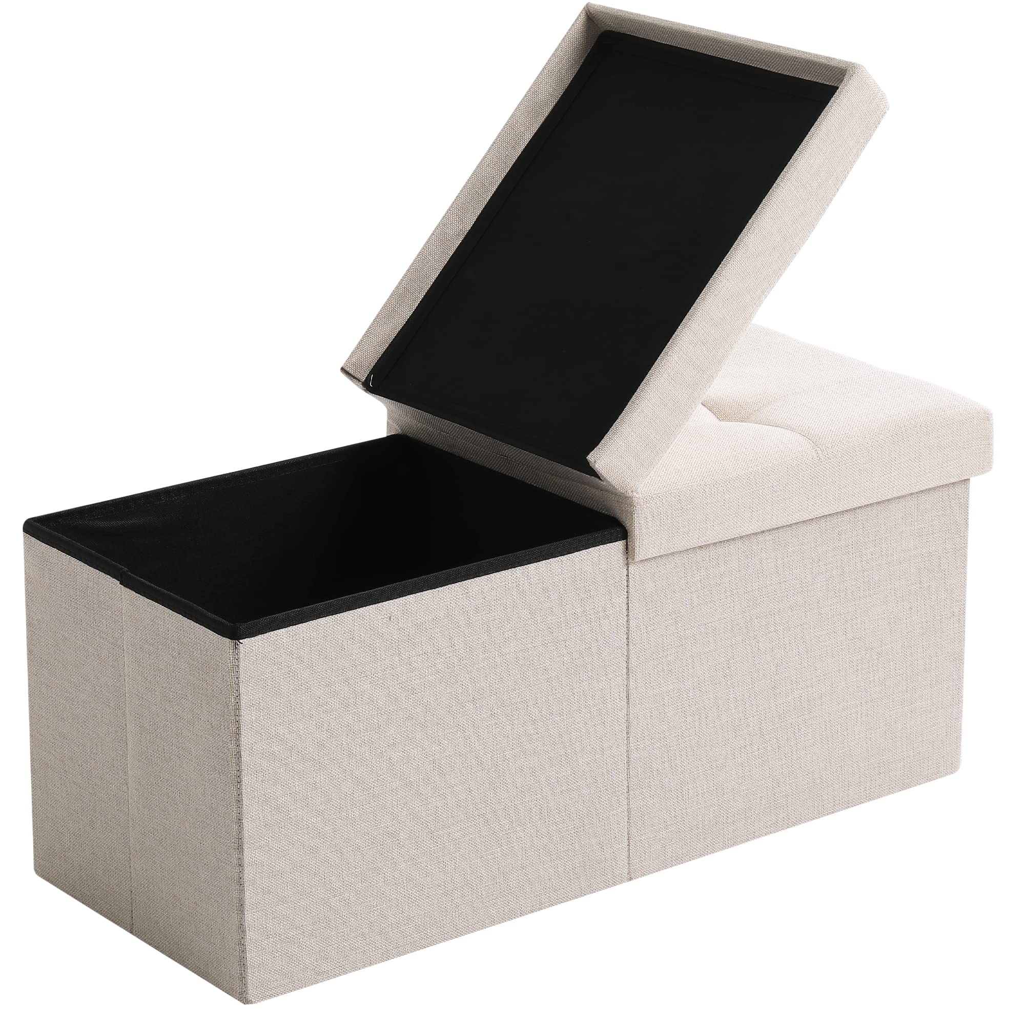 CUYOCA Storage Ottoman Bench Foldable Seat Footrest Shoe Bench End of Bed Storage, 80L Storage Space, 30 inches Linen Fabric Cream