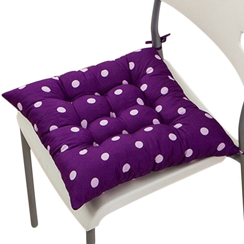 YunNasi 14'' x 14'' Thick Soft Dotted Home Office Chair Pad Seat Cushion (Deep Purple with White dots)