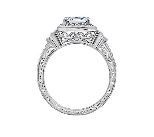 Amazon Essentials Platinum Plated Sterling Silver Infinite Elements Cubic Zirconia Asscher Antique Ring, Size 9 (previously Amazon Collection)