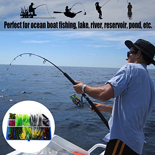 Amarine Made 102PCS Lifelike Soft Plastic Fishing Lures Fishing Bait Set with Tackle Box for Bass Trout Slow Sinking Bionic Swimming Lures Including Paddle Tail Swimbaits Curved Tail Grubs