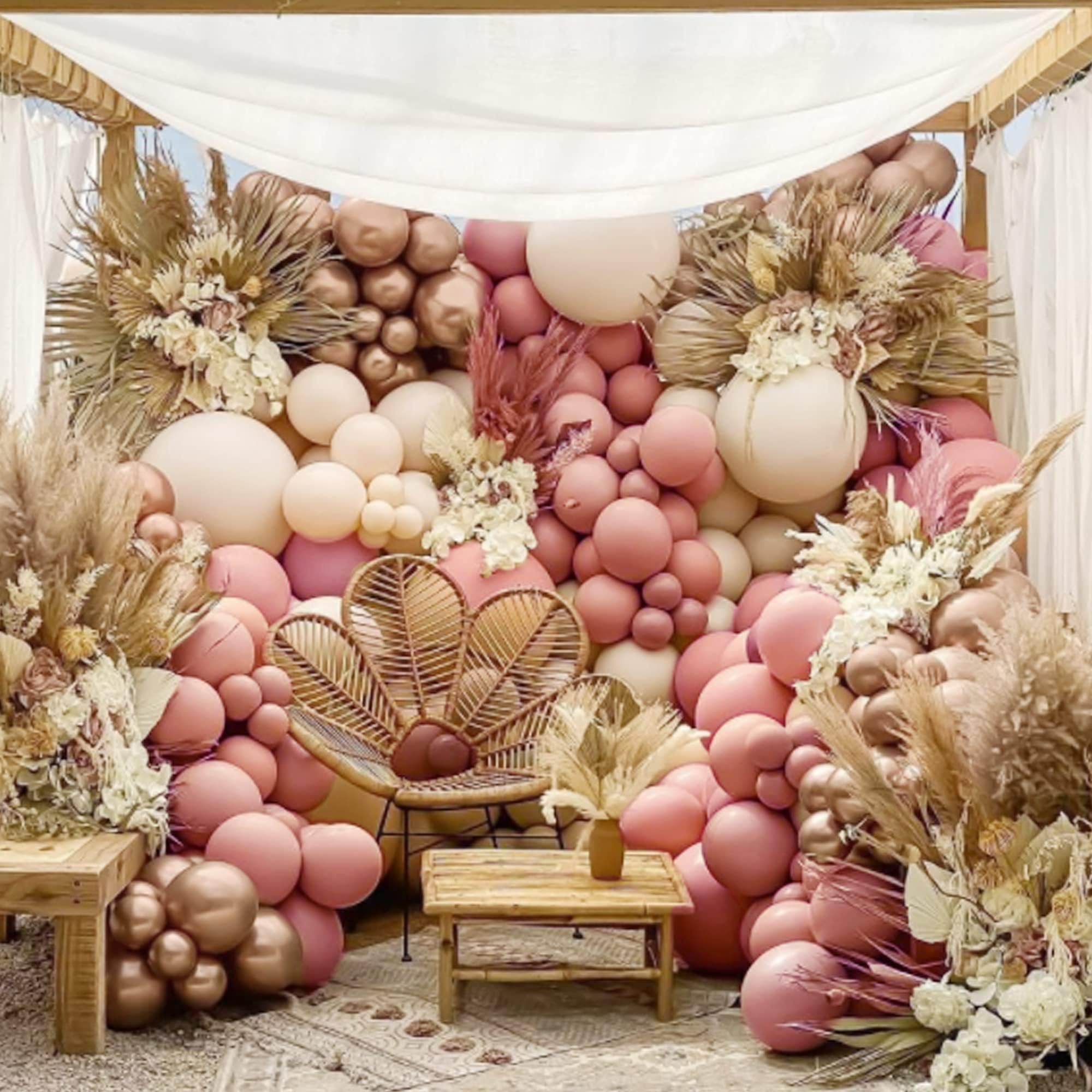 Boho Pink Balloons Arch Garland Kit with Double Stuffed Dusty Rose Gold Balloons Decorations for Boho Wedding Baby Shower Bridal Engagement Valentine's Day Anniversary Birthday Party Decorations