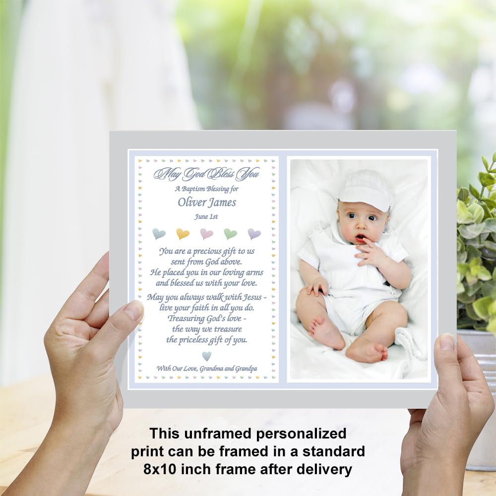 Poetry Gifts Baptism, Christening or Dedication Blessing for Baby Boy Personalized with Name and Photo, 8x10 Inch Custom Print
