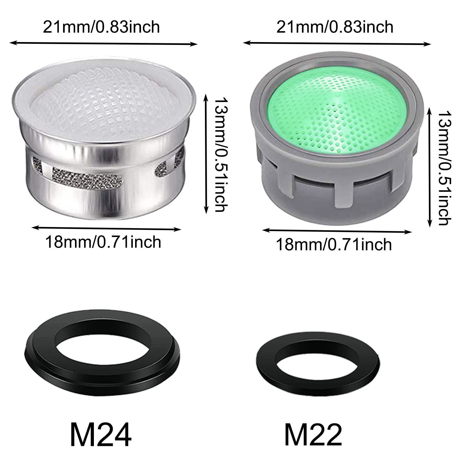 Faucet Aerator with Gasket Flow Restrictor Insert Bathroom Faucet Aerator Replacement Parts 10 pcs Stainless Steel (2.2 GPM) and 10 pcs Green (1.5 GPM)