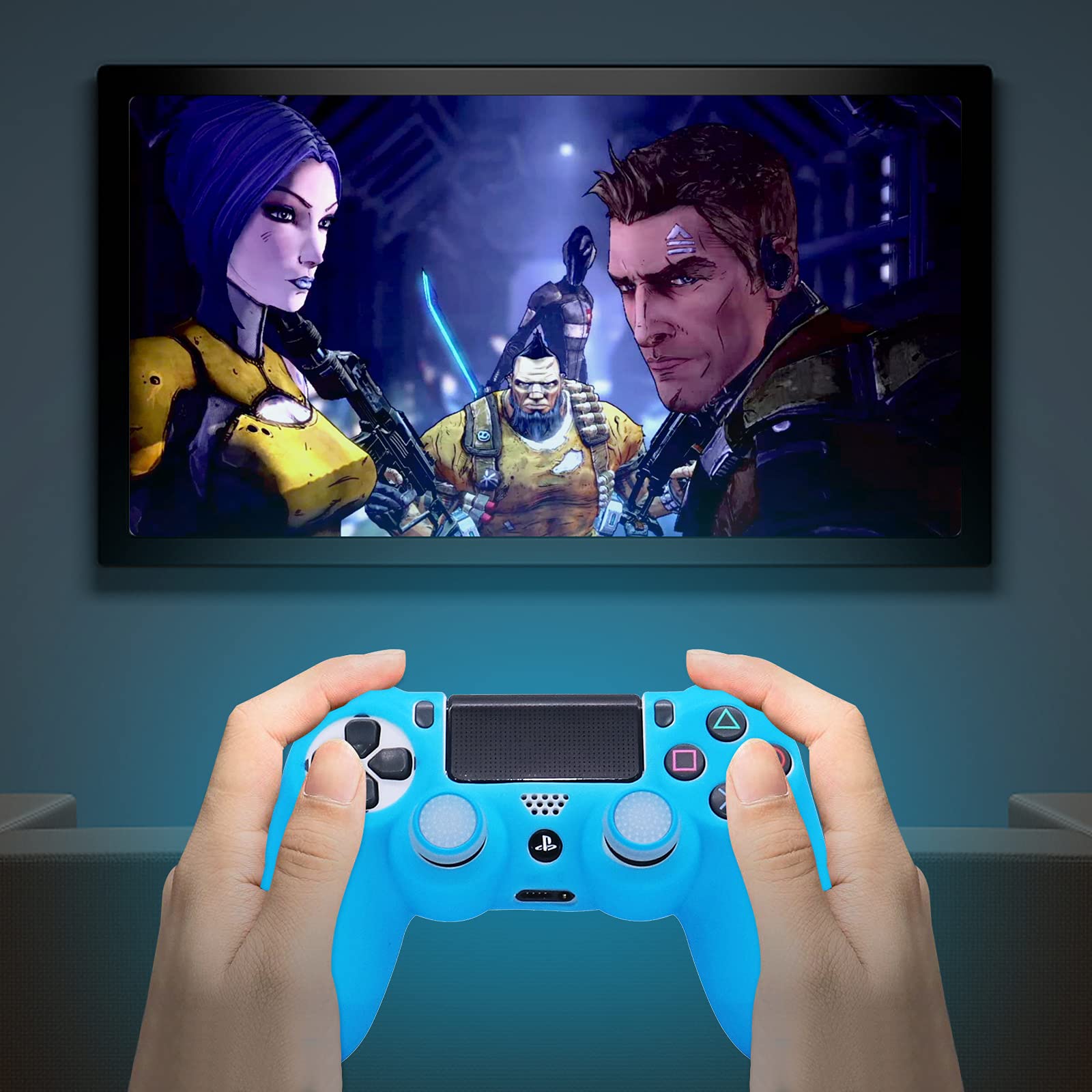 HLRAO Green Anti-Slip Glow in The Dark Protective Silicone Cover Skin Grips Compatible with PS5 Controller,8 PCS Thumb Grips Caps and 2 Grips Caps Glow in The Dark.